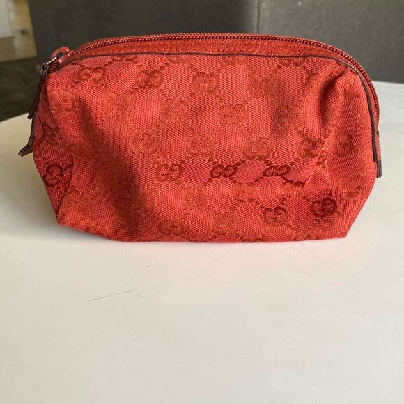 Gucci | Bags | Authentic Gucci Guccisima Red Monogrammed Cosmetic Bag ...